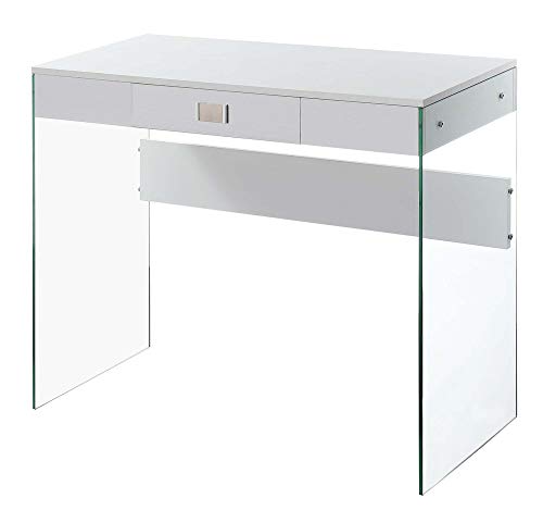 Convenience Concepts SoHo 1 Drawer Glass 36 inch Desk, White