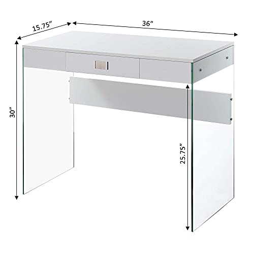 Convenience Concepts SoHo 1 Drawer Glass 36 inch Desk, White