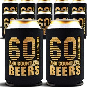 60th Birthday Decor and Party Favors, Beverage Sleeves Gift for Dad's 60th Birthday Party, Decorations and Party Supply, 60s Birthday Decorations for Men, 12-Pack, Black & Gold