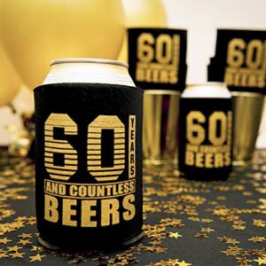 60th Birthday Decor and Party Favors, Beverage Sleeves Gift for Dad's 60th Birthday Party, Decorations and Party Supply, 60s Birthday Decorations for Men, 12-Pack, Black & Gold