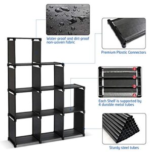 TOPNEW 9 Cube Storage Shelves DIY Closet Organizers and Storage Black Cube Bookcase in Living Room, Bedroom, Kid’s Room for Books, Clothes, Toys, Shoes and Daily Necessities