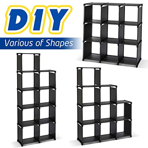 TOPNEW 9 Cube Storage Shelves DIY Closet Organizers and Storage Black Cube Bookcase in Living Room, Bedroom, Kid’s Room for Books, Clothes, Toys, Shoes and Daily Necessities