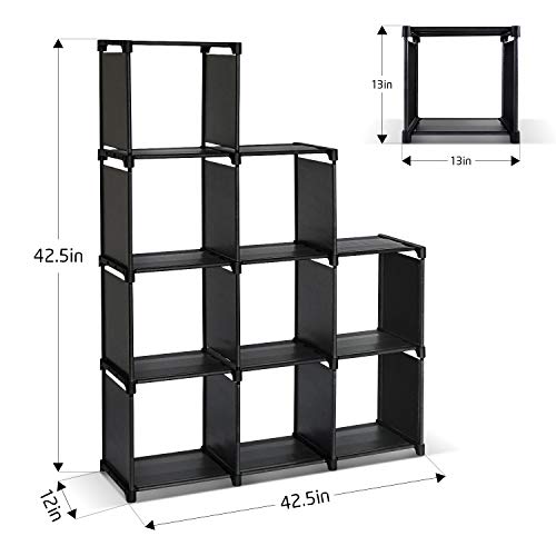 TOPNEW 9 Cube Storage Shelves DIY Closet Organizers and Storage Black Cube Bookcase in Living Room, Bedroom, Kid’s Room for Books, Clothes, Toys, Shoes and Daily Necessities