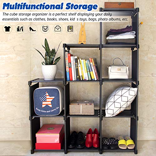 TOPNEW 9 Cube Storage Shelves DIY Closet Organizers and Storage Black Cube Bookcase in Living Room, Bedroom, Kid’s Room for Books, Clothes, Toys, Shoes and Daily Necessities