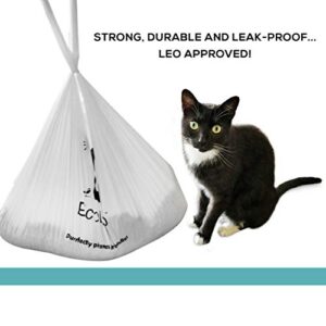 Cat Litter Waste Poop Bags - X-Large, Compostable, Plastic-free, Thick, Leak Proof, Pet/Dog Poo Bags with Easy-Tie Handles,10.5 x 18.5 inch, White, EcoLeo