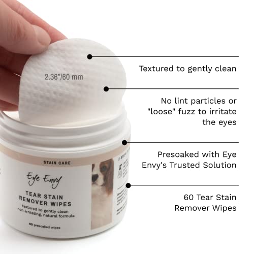 Eye Envy Tear Stain Wipes for Dogs | Textured to Gently Clean | Presoaked in 100% Natural Formula | Recommended by AKC Breeders, Vets, Groomers | Treats The Cause of Staining | 60 Count