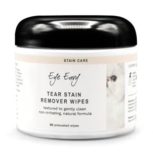 eye envy tear stain wipes for cats | textured to gently clean, treats the cause of staining | 100% natural formula | recommended by persian & exotic breeders, vets, groomers | 60 ct