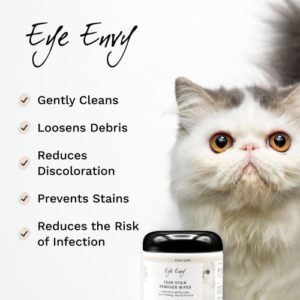 Eye Envy Tear Stain Wipes for Cats | Textured to Gently Clean, Treats The Cause of Staining | 100% Natural Formula | Recommended by Persian & Exotic Breeders, Vets, Groomers | 60 Ct