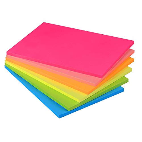 Sticky Notes 4x6 in Bright Stickies Colorful Super Sticking Power Memo Pads Strong Adhesive 6 Pads/Pack 48 Sheets/pad…