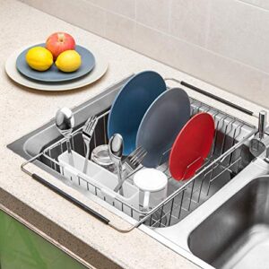 ARCCI Expandable Dish Drying Rack Over The Sink, Large Capacity Sink Dish Rack Drainer Plate Organizer Shelf with Removable Utensil Holder, Dish Drainer Rack for Kitchen Counter, Inside Sink