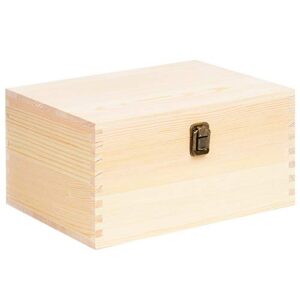 extra large rectangle unfinished pine wood box natural diy craft stash boxes with hinged lid and front clasp for arts hobbies and home storage-10.71x8x5.66 inches