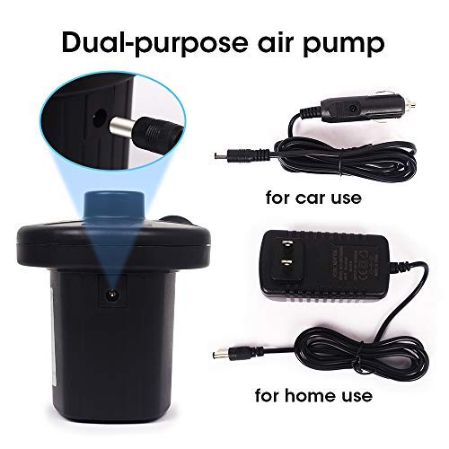 Electric Air Pump, Air Mattress Pump with 3in1 Nozzle Adapter, Quick-Fill Air Pump for Inflatable Air Bed Pool Raft Bed Boat 110V AC/12V Car Charge