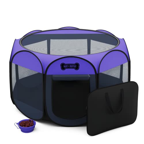 Ruff 'N Ruffus Portable Foldable Pet Playpen + Free Carrying Case + Free Travel Bowl | Available in 3 Sizes (Medium (29"x29"x17"))