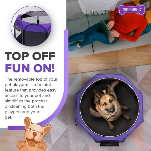 Ruff 'N Ruffus Portable Foldable Pet Playpen + Free Carrying Case + Free Travel Bowl | Available in 3 Sizes (Medium (29"x29"x17"))