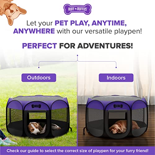 Ruff 'N Ruffus Portable Foldable Pet Playpen + Free Carrying Case + Free Travel Bowl | Available in 3 Sizes (Medium (29"x29"x17"))