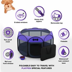 Ruff 'N Ruffus Portable Foldable Pet Playpen + Free Carrying Case + Free Travel Bowl | Available in 3 Sizes (Medium (29"x29"x17"))