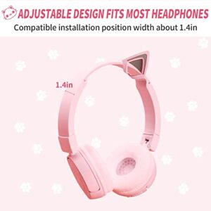 WeThinkeer Cute Cat Ears for Headphones, Pink Cat Ear Headphone Attachment with Adjustable Straps, Compatible with Most Video Live Gaming Headphones, Ideal Gift for Your Family and Friends