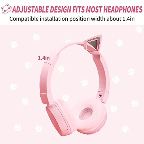 WeThinkeer Cute Cat Ears for Headphones, Pink Cat Ear Headphone Attachment with Adjustable Straps, Compatible with Most Video Live Gaming Headphones, Ideal Gift for Your Family and Friends