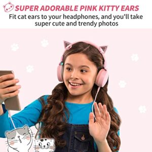 WeThinkeer Cute Cat Ears for Headphones, Pink Cat Ear Headphone Attachment with Adjustable Straps, Compatible with Most Video Live Gaming Headphones, Ideal Gift for Your Family and Friends