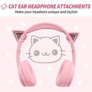 WeThinkeer Cute Cat Ears for Headphones, Pink Cat Ear Headphone Attachment with Adjustable Straps, Compatible with Most Video Live Gaming Headphones, Ideal Gift for Your Family and Friends