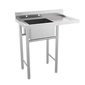 bonnlo 304 stainless steel utility sink with drainboard, one compartment workbench sink commercial sink for restaurant, laundry room, backyard, garages - overall size: 35.8" w x 21.3" d x 40.2" h