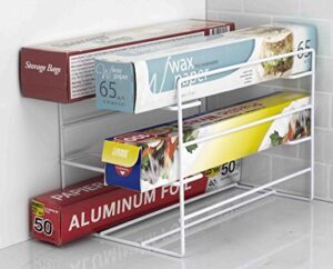 home basics 3 tier heavy duty kitchen countertop or cabinet wrap organizer for food wrap, foil, wax parchment paper, plastic bags (white, 2)