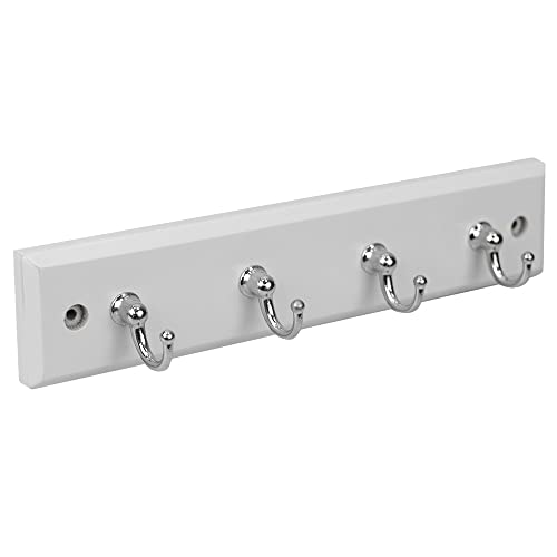 Home Basics 4 Hook Wall Mounted Key Holder Rack for Entryway, Kitchen, Bedroom – Organize Car Keys, House Keys, Small Accessories and Jewelry (White)