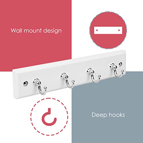 Home Basics 4 Hook Wall Mounted Key Holder Rack for Entryway, Kitchen, Bedroom – Organize Car Keys, House Keys, Small Accessories and Jewelry (White)