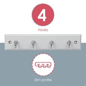 Home Basics 4 Hook Wall Mounted Key Holder Rack for Entryway, Kitchen, Bedroom – Organize Car Keys, House Keys, Small Accessories and Jewelry (White)