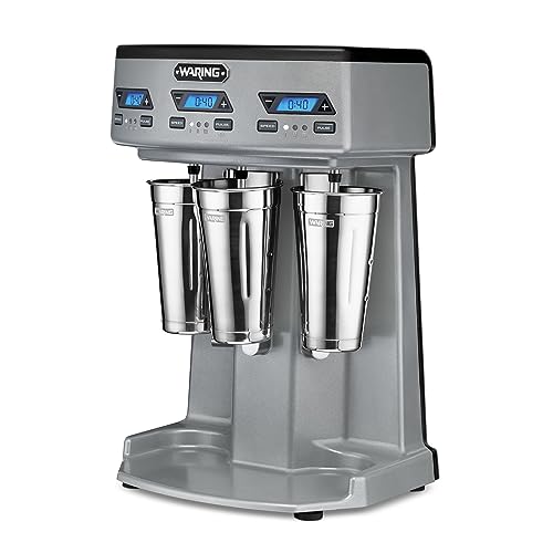 Waring Commercial WDM360TX Heavy-Duty Triple Spindle Drink Mixer, Each Spindle Has Independent 1hp Motor, with Countdown Timer, Digital Display, Automatic Start/Stop, 120V, 5-15 Phase Plug,Silver