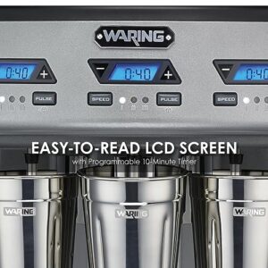 Waring Commercial WDM360TX Heavy-Duty Triple Spindle Drink Mixer, Each Spindle Has Independent 1hp Motor, with Countdown Timer, Digital Display, Automatic Start/Stop, 120V, 5-15 Phase Plug,Silver