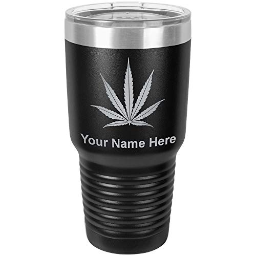 LaserGram 30oz Vacuum Insulated Tumbler Mug, Marijuana leaf, Personalized Engraving Included (Black)