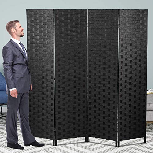 Room Divider, 4 Panel Room Dividers and Folding Privacy Screens 6FT Tall Wall Divider Wood Screens Dorm Partitions Freestanding Temporary Wall Room Furniture Separators- Black