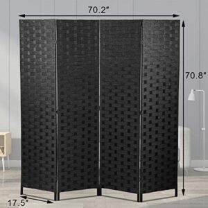 Room Divider, 4 Panel Room Dividers and Folding Privacy Screens 6FT Tall Wall Divider Wood Screens Dorm Partitions Freestanding Temporary Wall Room Furniture Separators- Black