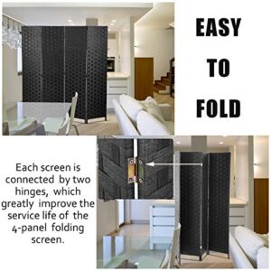 Room Divider, 4 Panel Room Dividers and Folding Privacy Screens 6FT Tall Wall Divider Wood Screens Dorm Partitions Freestanding Temporary Wall Room Furniture Separators- Black