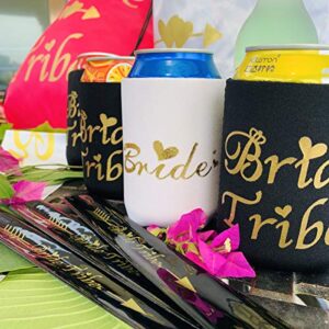 Bachelorette Party Beer Can Coolers Sleeves Set, Bride Tribe Neoprene Drink Cans Covers for Bridal Showers, Wedding Party Supplies Favors (Black, Pack of 14)