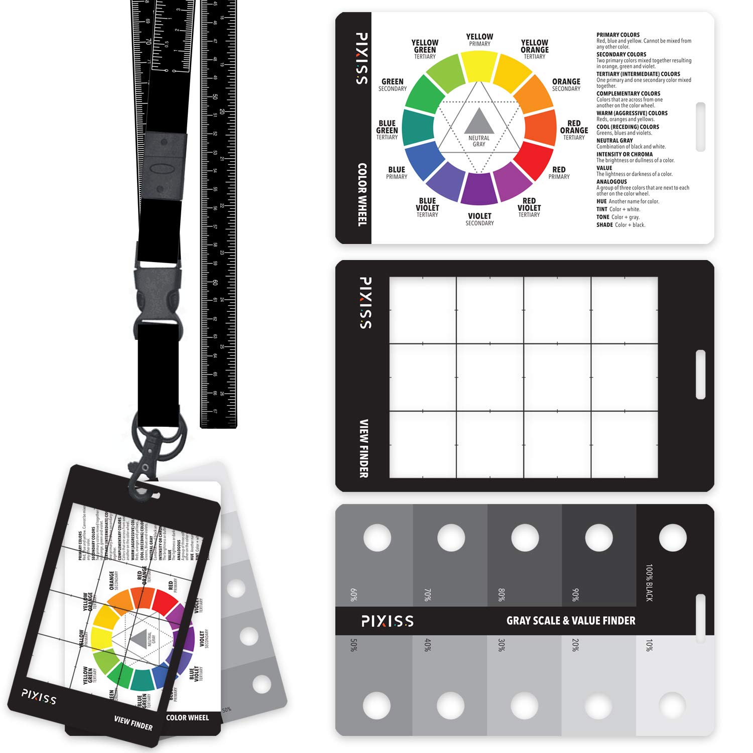 Gray Scale Value Finder, Color Wheel, Artists View Catcher Finder on Lanyard with Measuring Tape Tools for Artists.