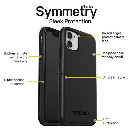 OtterBox iPhone 11 Symmetry Series Case - BLACK, ultra-sleek, wireless charging compatible, raised edges protect camera & screen