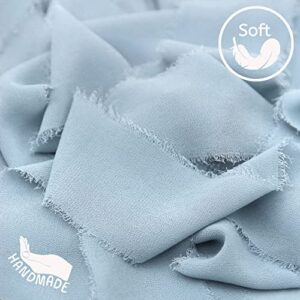 DORIS HOME 3 Rolls 2"x7Yd Fringe Chiffon Ribbon for Flower Bouquet, Handmade Dusty Blue Ribbon for Gift Wrapping, Frayed Edge Ribbon for Crafts, Decorating, Bouquet Wrap, Wedding Invitation