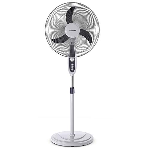 COSTWAY Pedestal Fan, 18-Inch Adjustable Height Standing Fan, 3-Speed Digital Control, Oscillating Fan with Timer for Home, Office