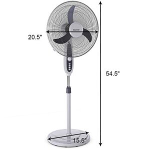 COSTWAY Pedestal Fan, 18-Inch Adjustable Height Standing Fan, 3-Speed Digital Control, Oscillating Fan with Timer for Home, Office