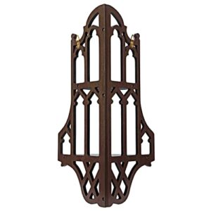 design toscano canterbury cathedral gothic wooden corner shelf, 25 inch, walnut