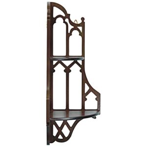 Design Toscano Canterbury Cathedral Gothic Wooden Corner Shelf, 25 inch, walnut