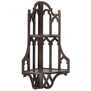 Design Toscano Canterbury Cathedral Gothic Wooden Corner Shelf, 25 inch, walnut