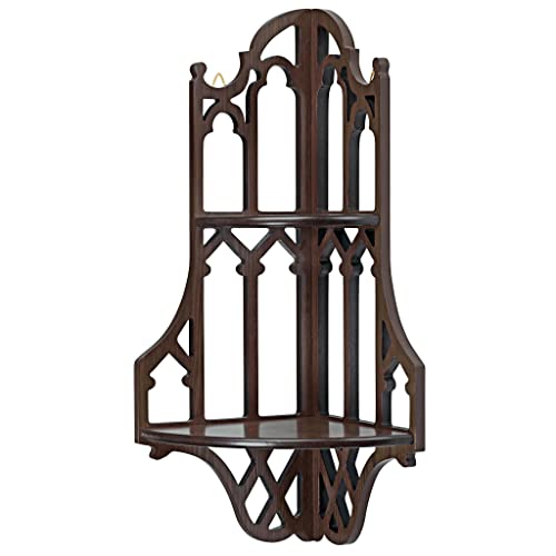 Design Toscano Canterbury Cathedral Gothic Wooden Corner Shelf, 25 inch, walnut