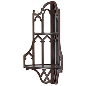 Design Toscano Canterbury Cathedral Gothic Wooden Corner Shelf, 25 inch, walnut