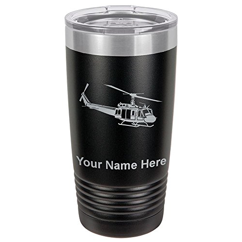 LaserGram 20oz Vacuum Insulated Tumbler Mug, Military Helicopter 2, Personalized Engraving Included (Black)