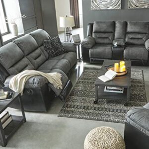 Signature Design by Ashley Earhart Faux Leather Manual Double Reclining Loveseat with Storage Console, Gray & Black