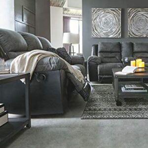 Signature Design by Ashley Earhart Faux Leather Manual Double Reclining Loveseat with Storage Console, Gray & Black