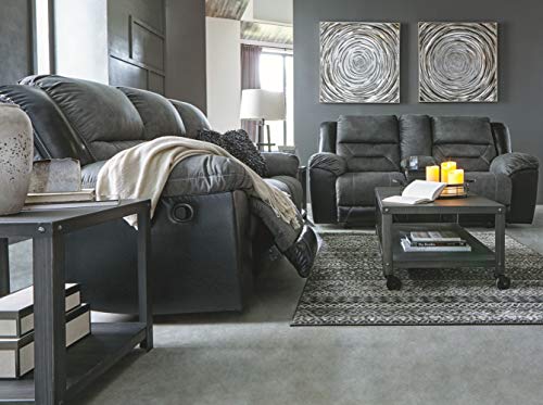 Signature Design by Ashley Earhart Faux Leather Manual Double Reclining Loveseat with Storage Console, Gray & Black